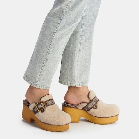 Shoes | Nwt 139 New Coach Shearling Leather Signature Clog | Poshmark